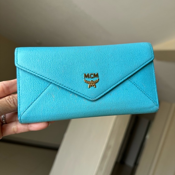 MCM | Bags | Mcm Euc Small Envelope Style Electric Blue Wallet | Poshmark